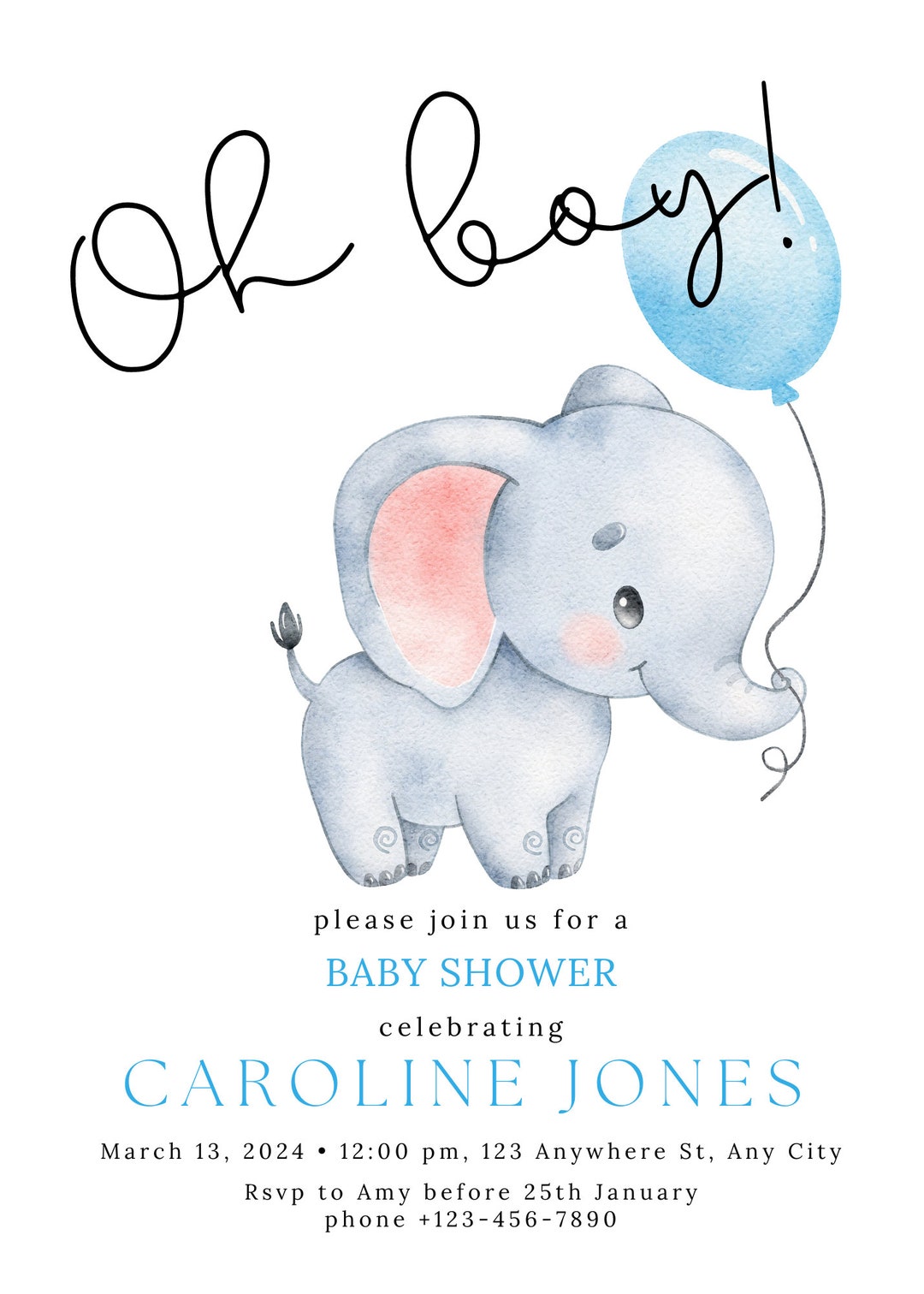 EDITABLE Invitation for Baby Shower, Minimalist Baby Shower Blue ...