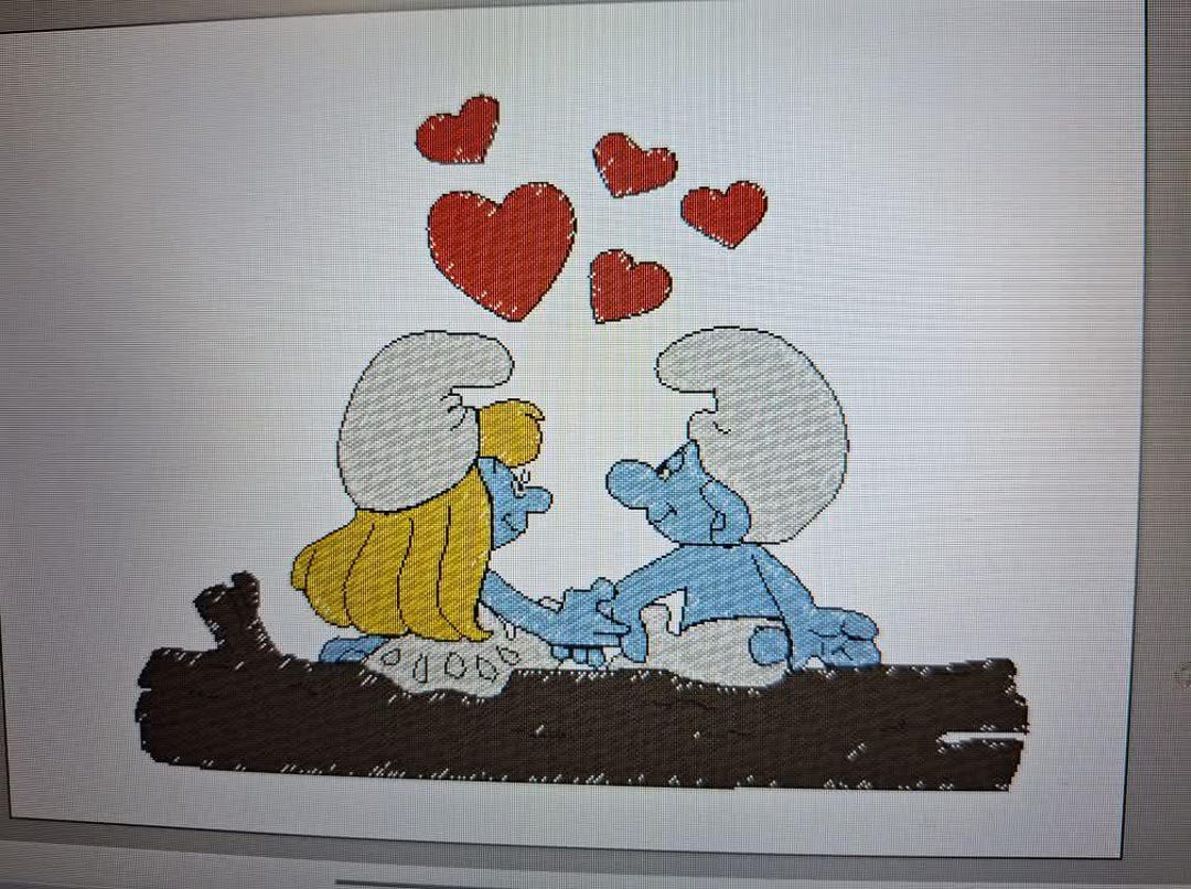 Embroidery Smurfs in Love Love Smurfs - Etsy