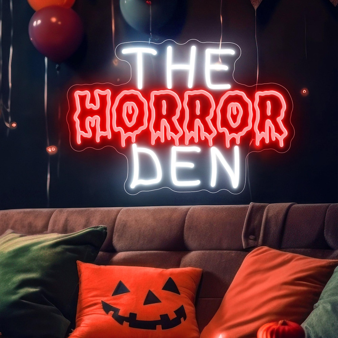 Horror Den Neon Sign: Scary Movie Room LED Wall Art - Etsy