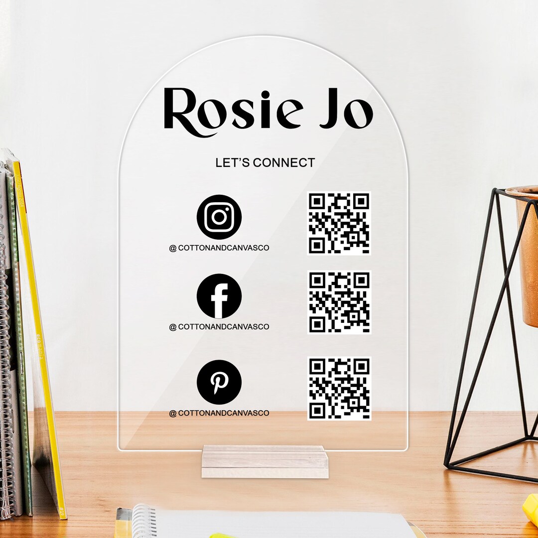 Custom Acrylic Business Decoration Sign Personalized Social Media QR ...
