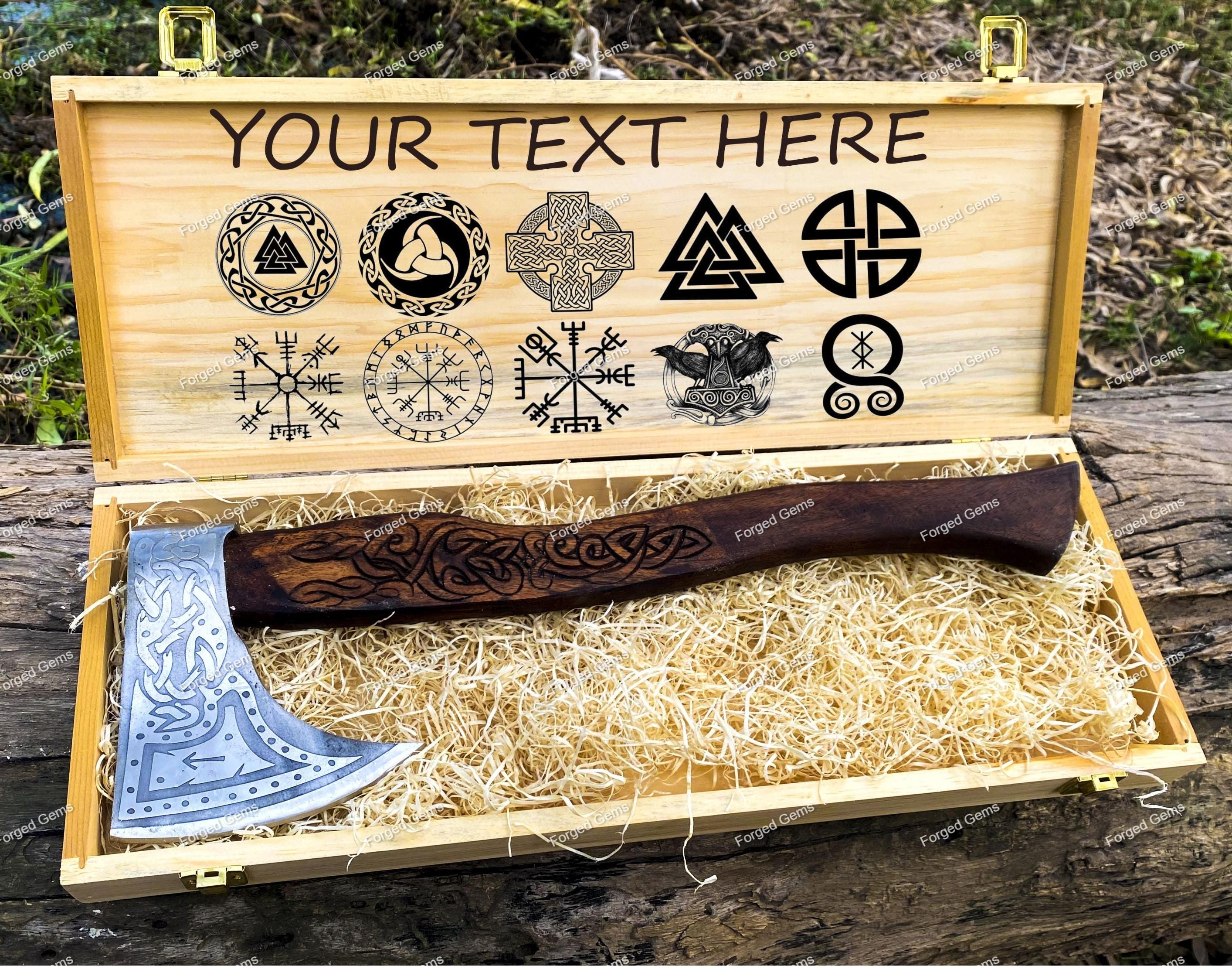 Custom Valknut Viking Axe & Wooden Gift Box - Personalized Norse ...