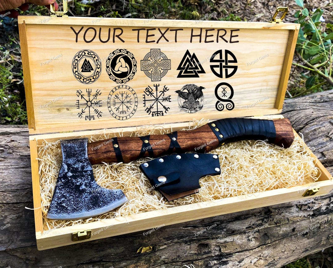 Personalized Viking Axe With Wooden Gift Box – Custom Norse Hatchet for ...