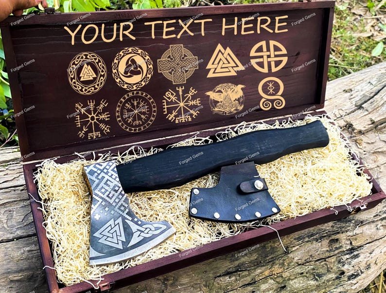 Custom Engraved Odin Viking Axe With Wooden Box – Personalized Axe ...