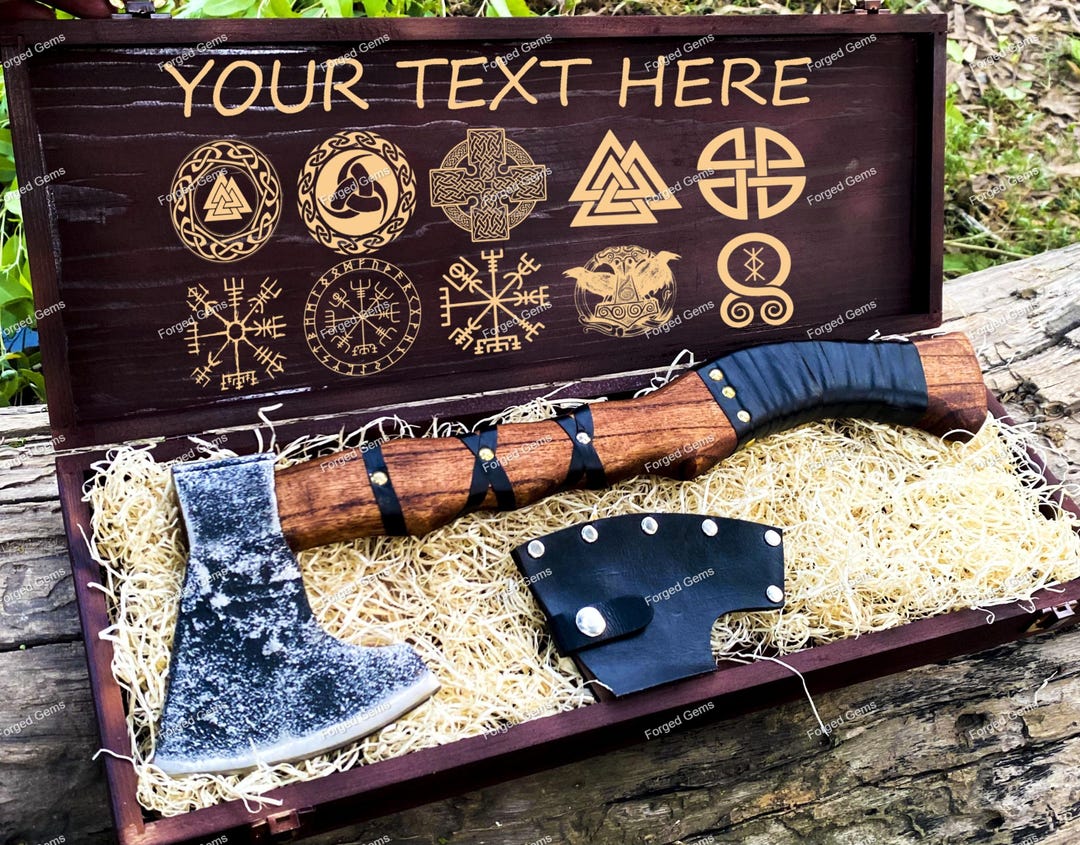 Custom Engraved Viking Axe With Wooden Box – Personalized Ragnar Axe ...