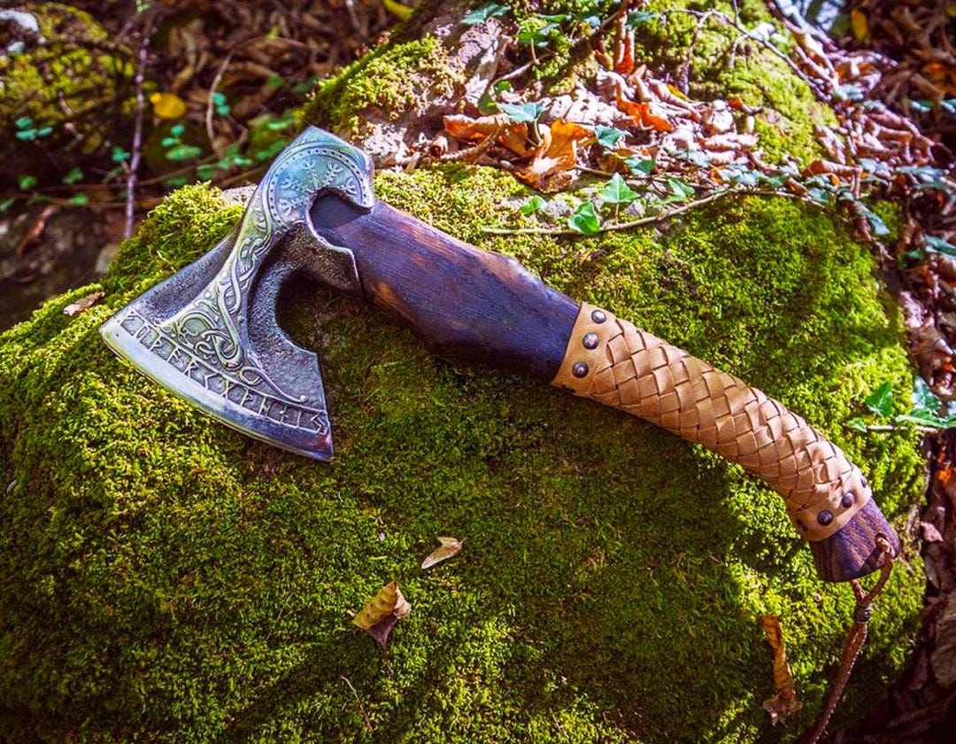 Viking Axe Hand Forged Runes Axe, Hunting Knife Custom Engraved ...