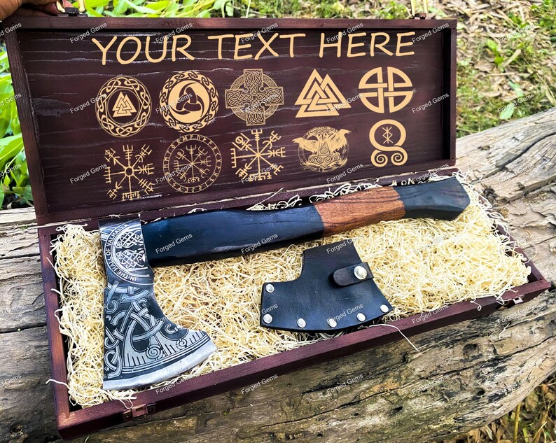 Custom Engraved Odin Viking Axe With Wooden Box – Personalized Axe ...