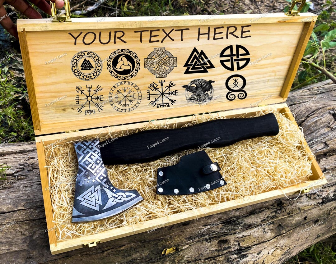 Custom Valknut Viking Axe & Wooden Gift Box - Personalized Norse ...