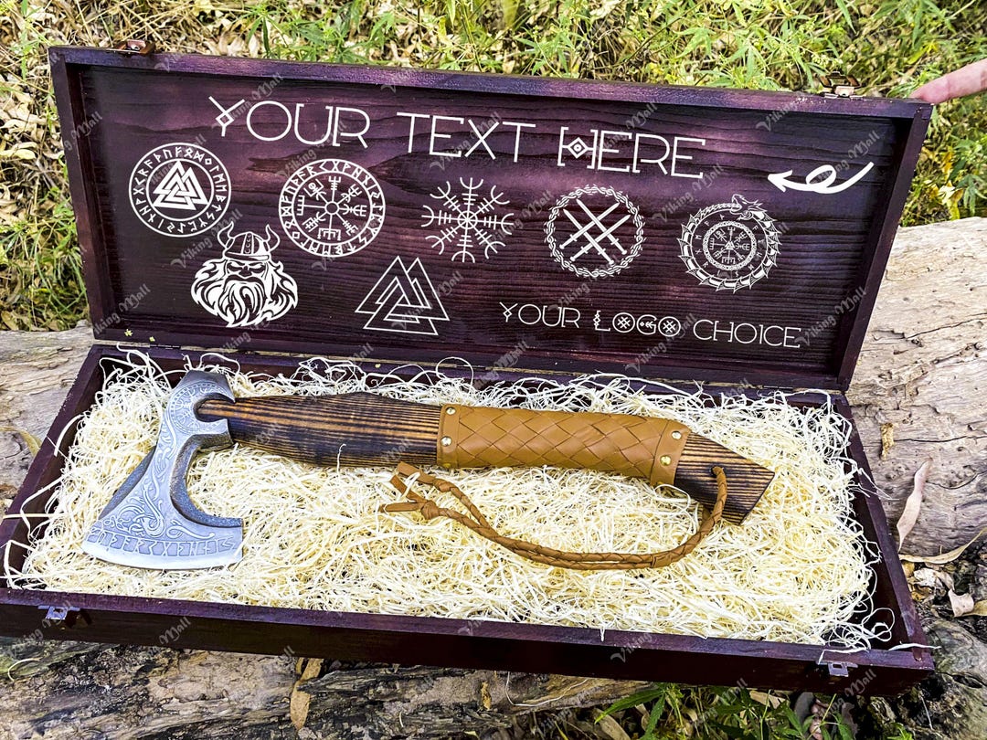Personalized Runes Viking Axe With Wooden Box – Collectible Axe With ...