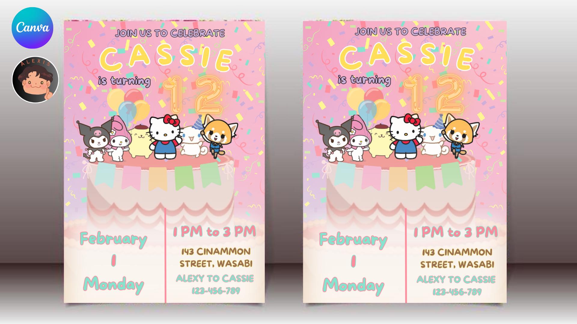 Digital Editable Kawaii Cat Invitation Template, Digital Editable Kitty ...