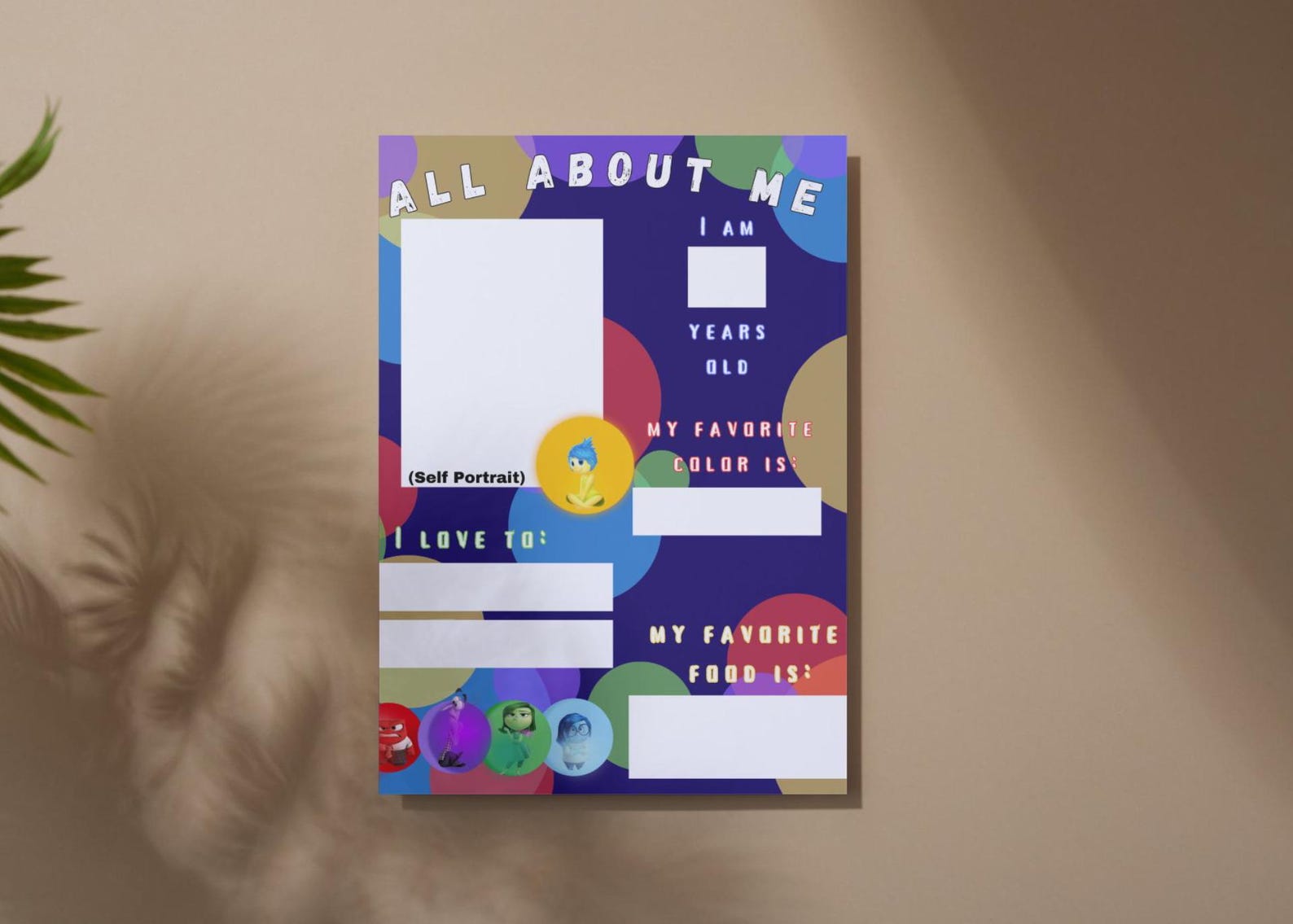 Printable All About Me Worksheet | Inside Out Inspired | Digital ...