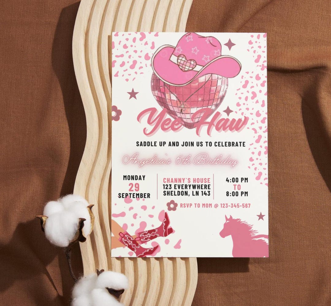 Editable Pink Cowgirl Birthday Party Invitation, Yee Haw Cowgirl Party ...