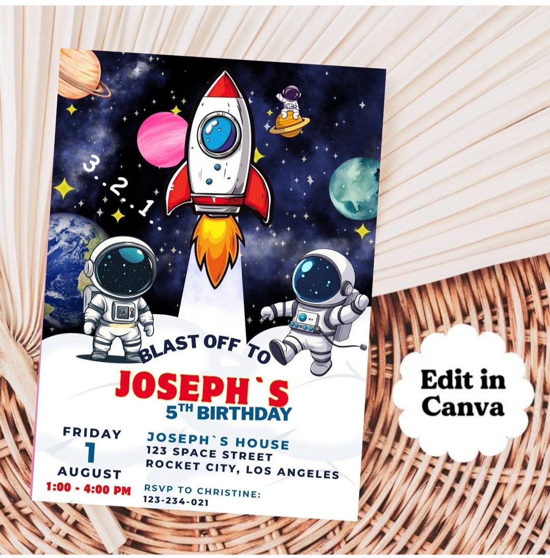 Space Birthday Party Invitation, Astronaut Outer Space Theme Invitation ...