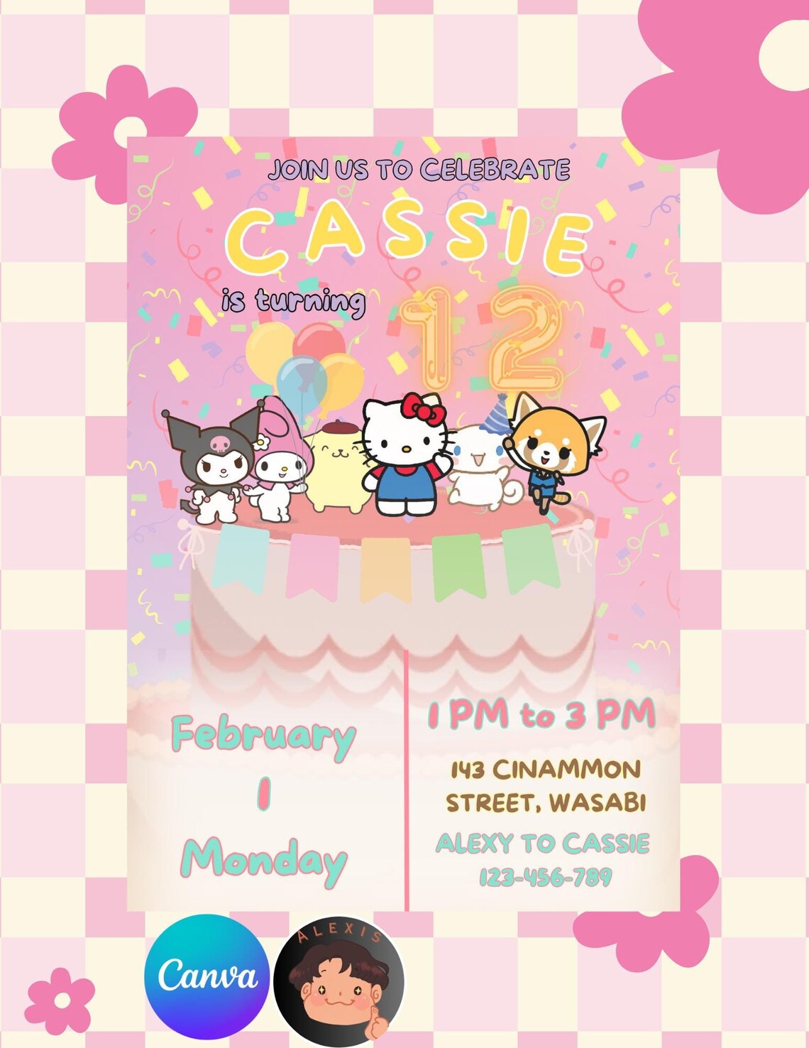 Digital Editable Kawaii Cat Invitation Template, Digital Editable Kitty ...