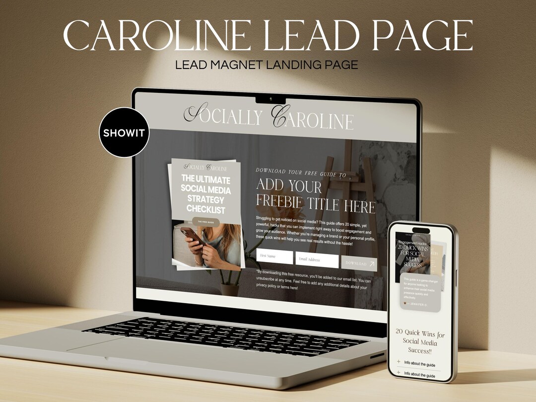 Freebie Lead Magnet Landing Page Template | Showit Website for Social ...