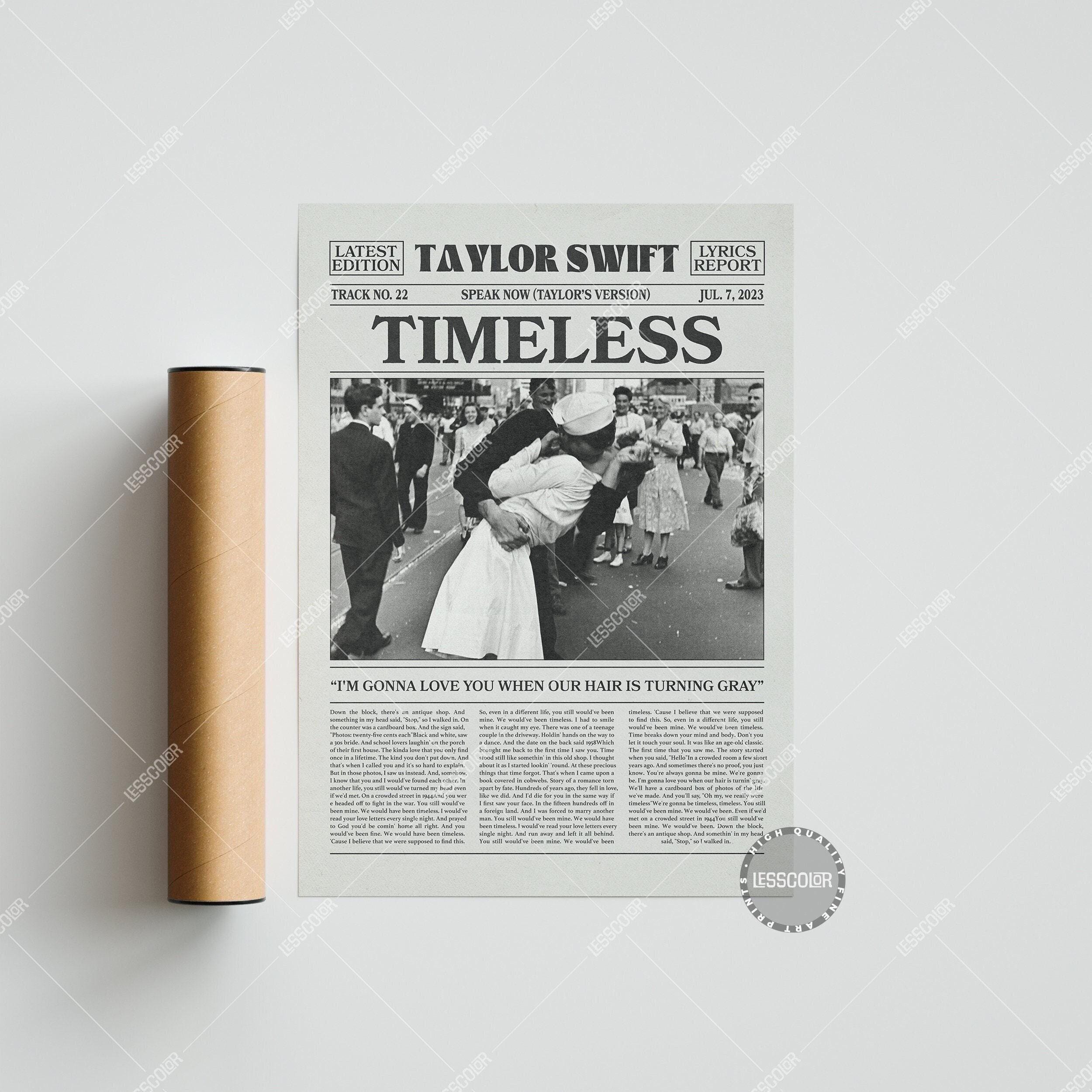 Taylor Swift Retro Newspaper Print, Timeless Poster, Timeless Lyrics ...