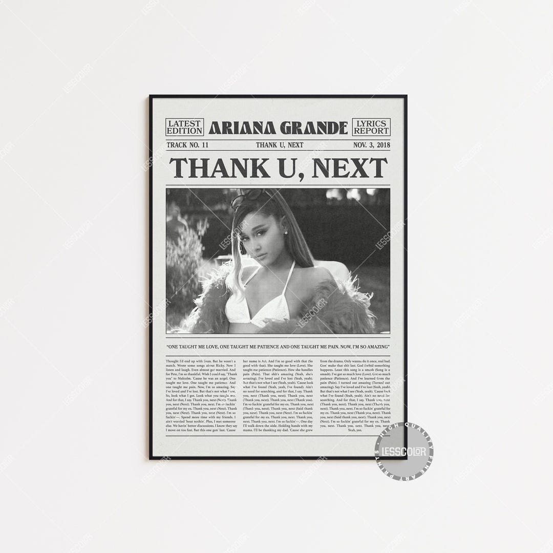 Ariana Grande Retro Newspaper Print, Thank U, Next Poster, Thank U ...
