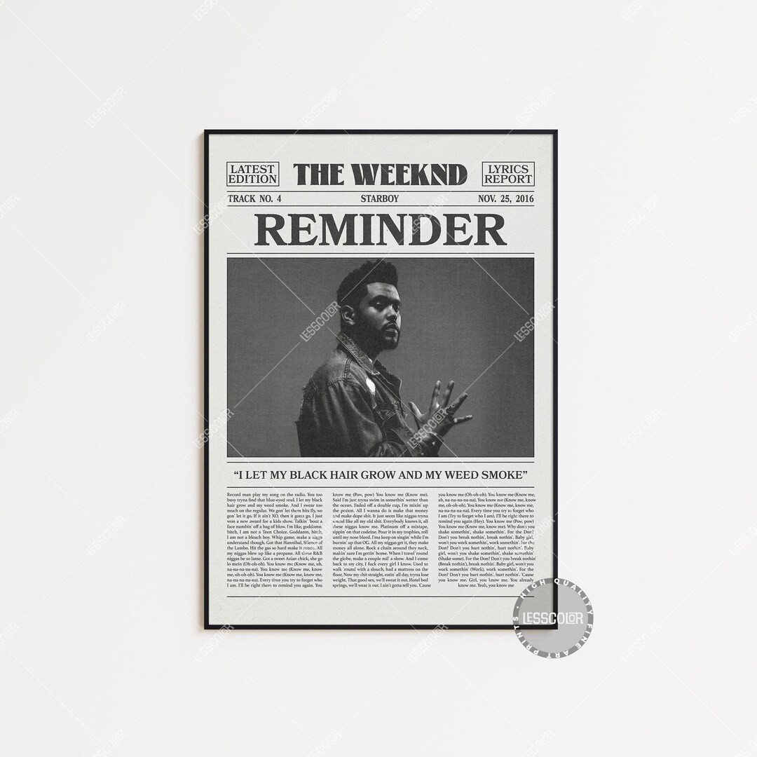 The Weeknd Retro Newspaper Print, Reminder Poster, Reminder Lyrics ...