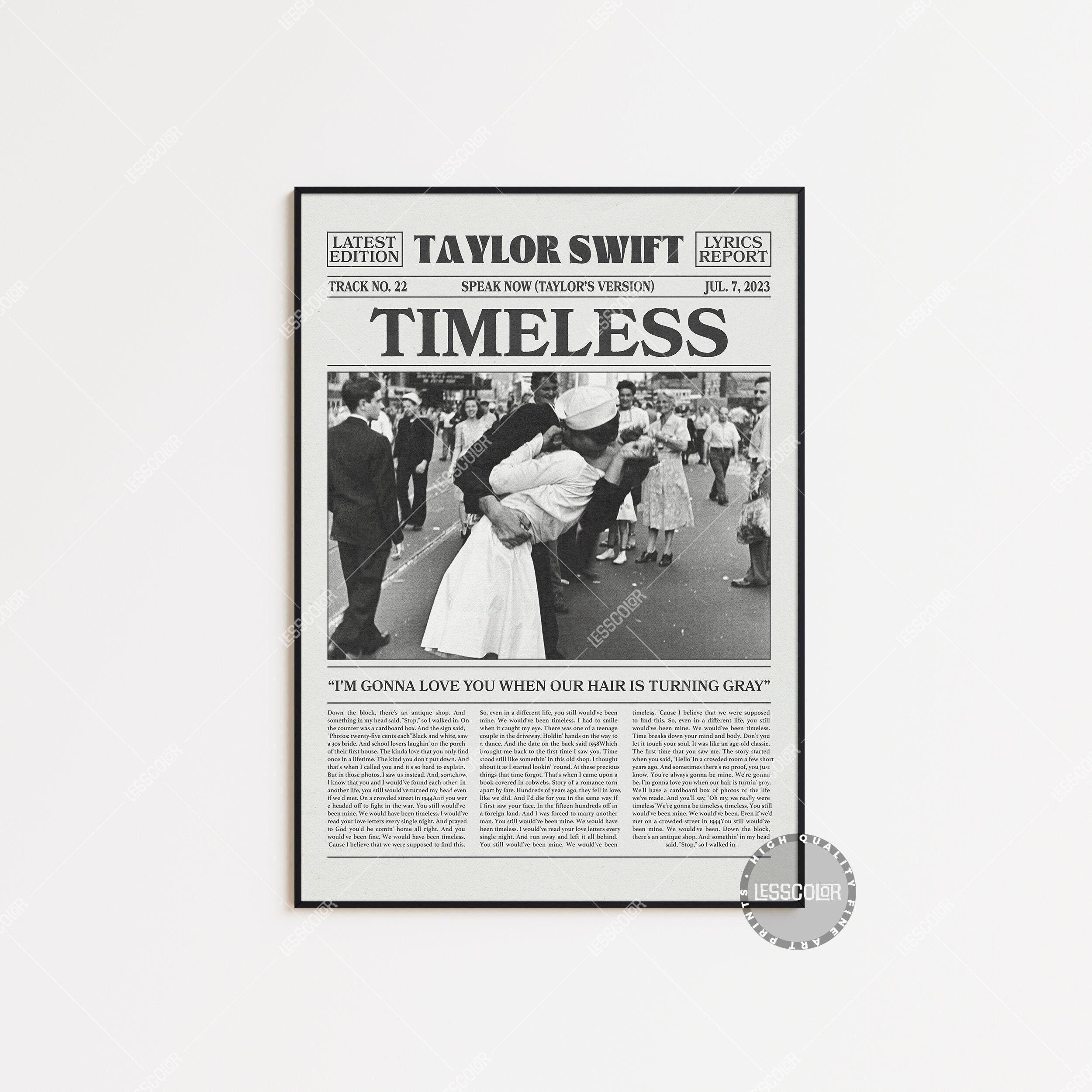 Taylor Swift Retro Newspaper Print, Timeless Poster, Timeless Lyrics ...