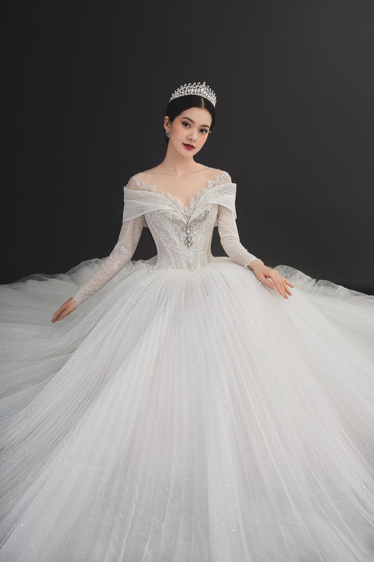 Beautiful Sparkling Princess Wedding Dress. Luxurious Long-sleeved ...
