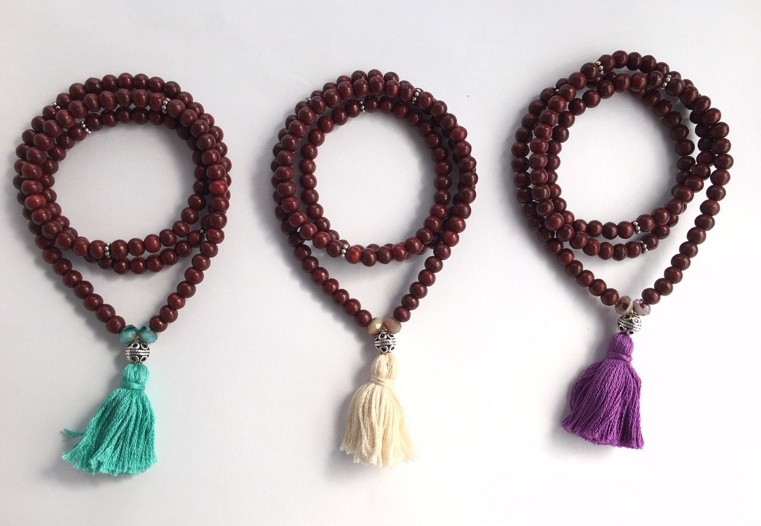 Stretch 108 Bead Mala Bracelet With Tassel, Yoga Jewelry, Wood Bracelet ...