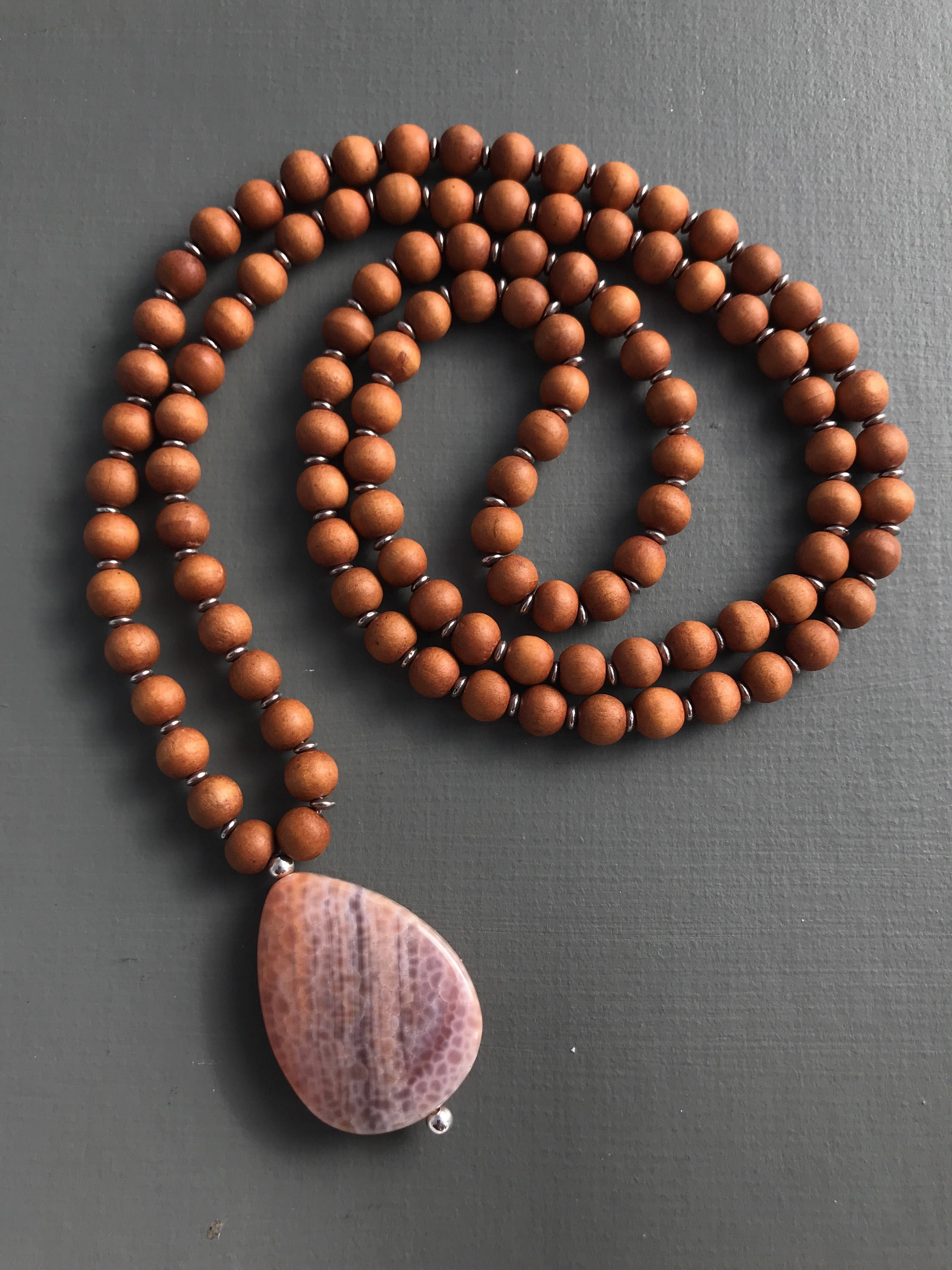 SUNSET MALA agate Sandalwood Mala Necklace 108 Mala Beads - Etsy