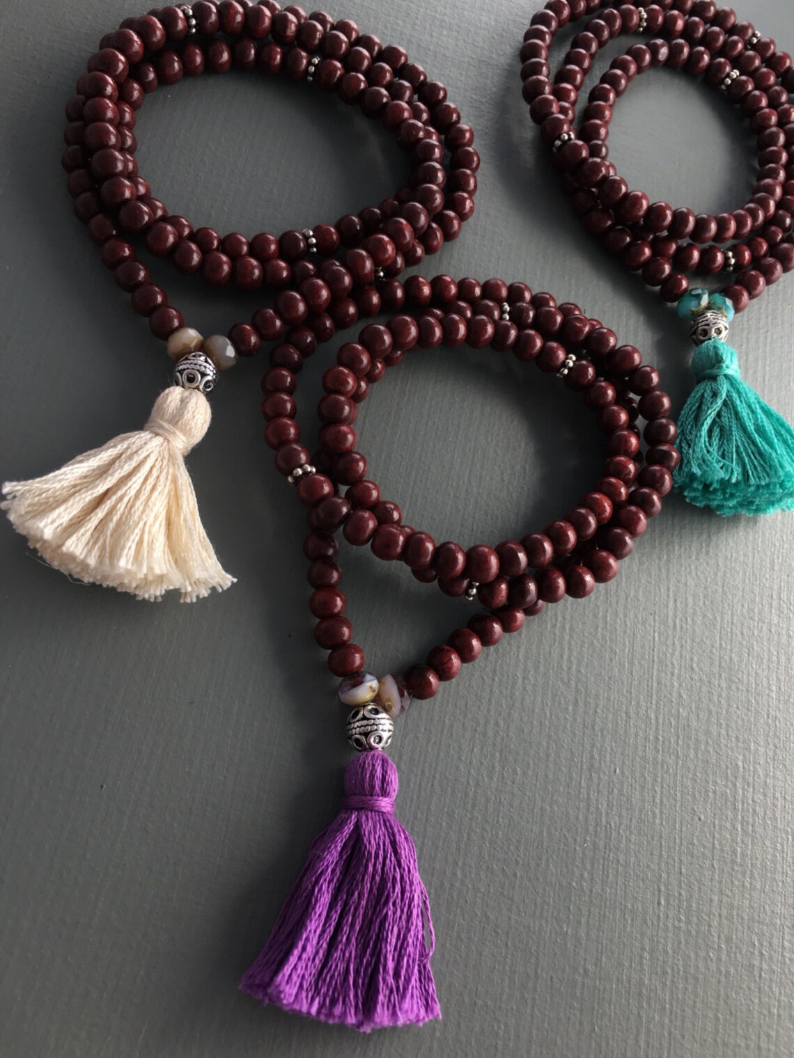 Stretch 108 Bead Mala Bracelet With Tassel, Yoga Jewelry, Wood Bracelet ...