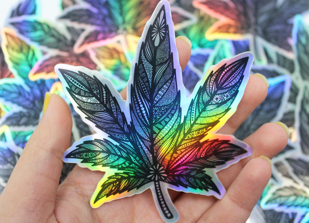 Marijuana Leaf Holographic Sticker, Weed Die Cut Sticker, Cannabis ...