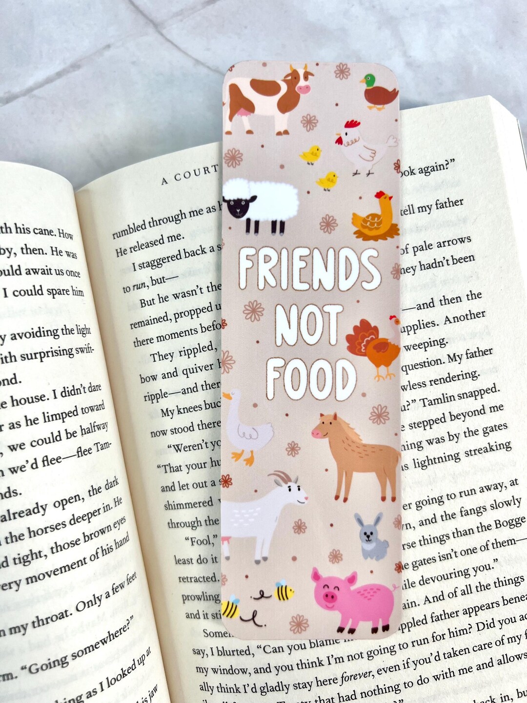 Friends Not Food Laminated Bookmark: Vegan Book Lover Gift, Bookish ...
