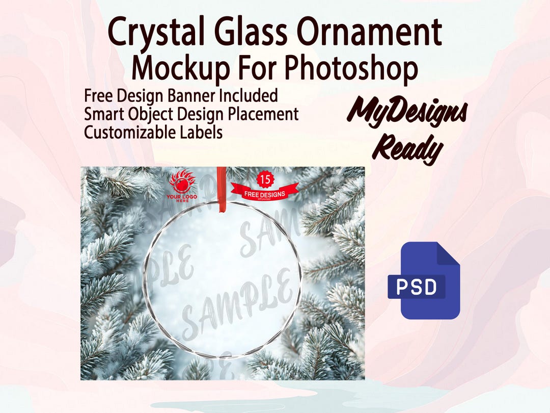 Crystal Glass Circle Ornament Mockup, Photoshop Photopea Compatible ...