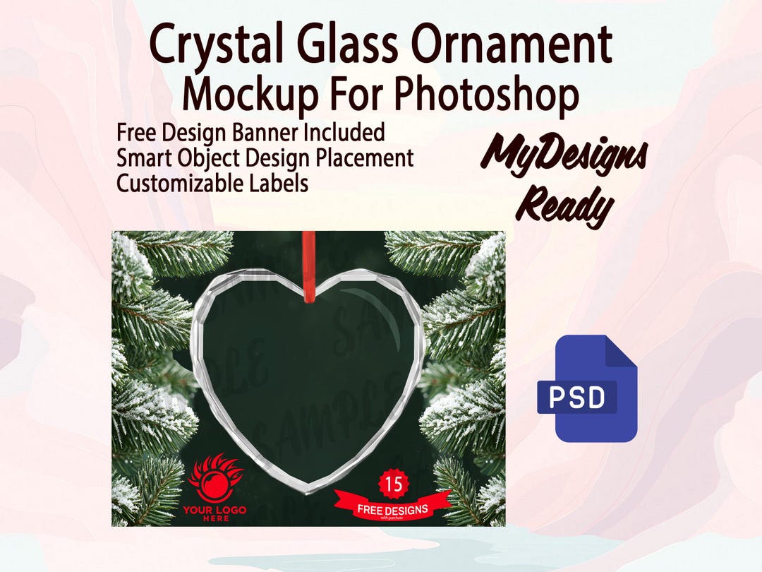 Crystal Glass Heart Ornament Mockup, Photoshop Photopea Compatible Easy ...
