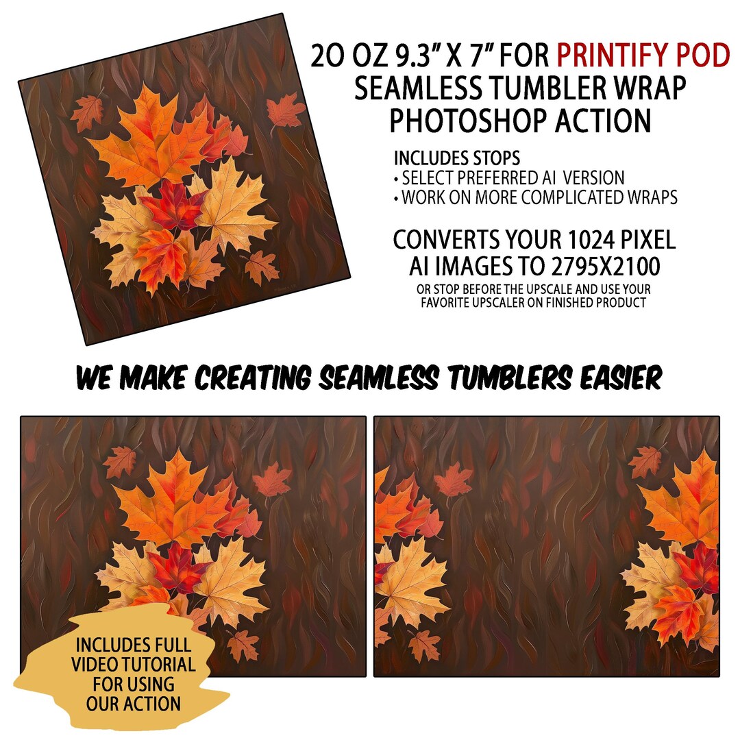 Photoshop Action for Creating 20 Oz 9.3" X 7" FOR PRINTIFY POD Seamless Wraps, Easy to Use, Full ...