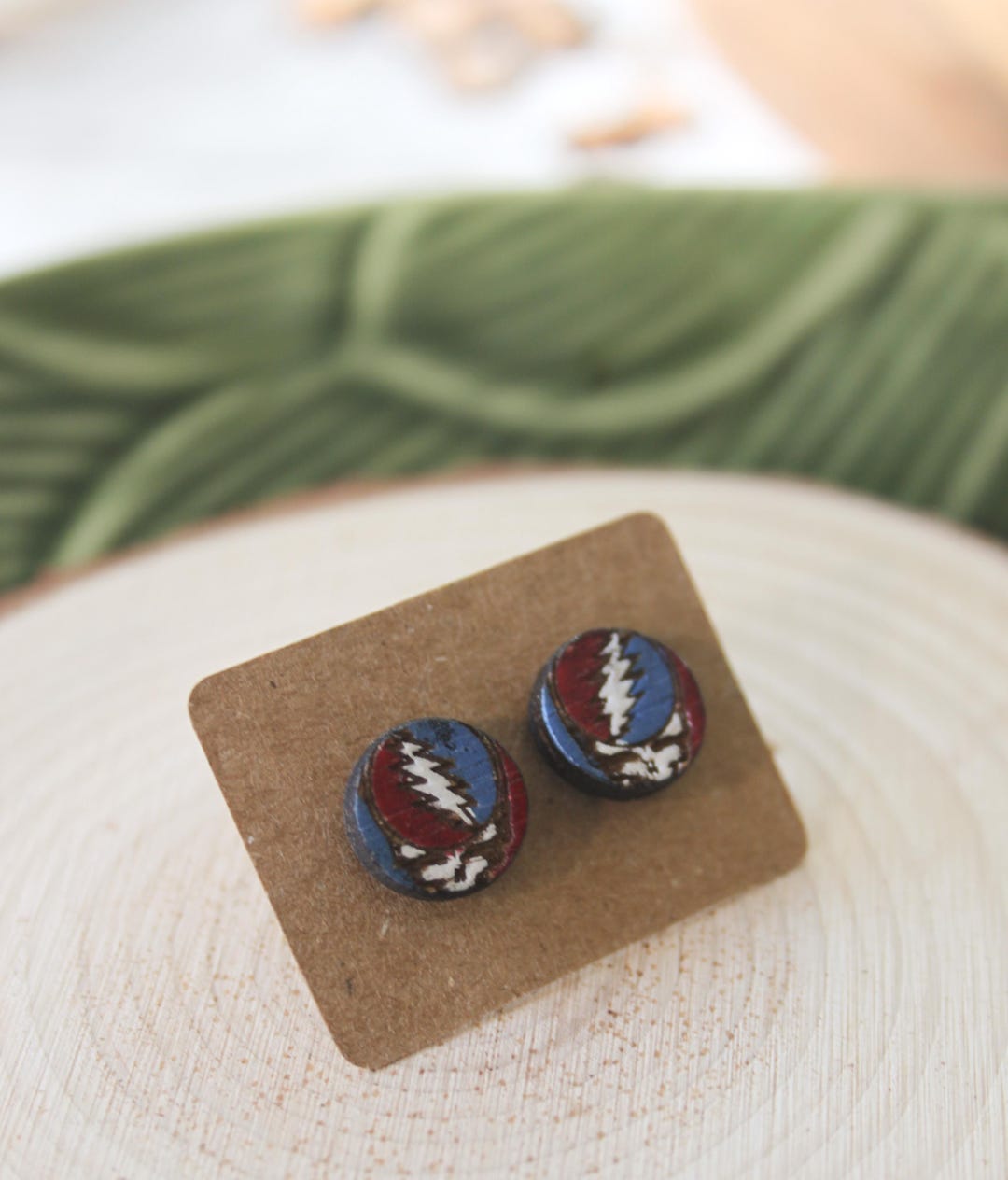 Wooden Stud Earrings, Grateful Dead Earrings, Wood Earrings, Stealie ...