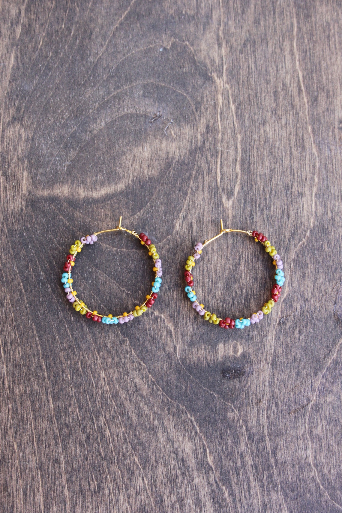 Woven Seed Bead Hoops Flower Hoops 90's Style Jewelry - Etsy Canada