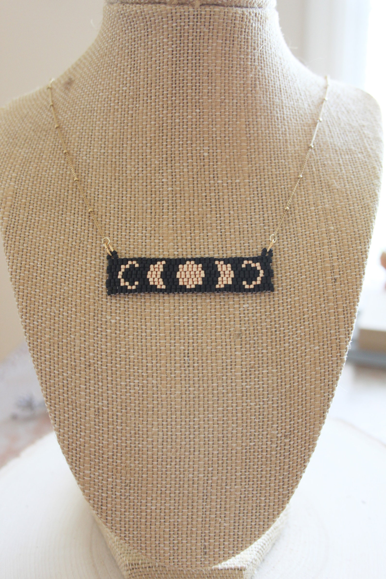 Hand Woven Seed Bead Necklace, Moon Phase Necklace, Lunar Jewelry, Moon ...