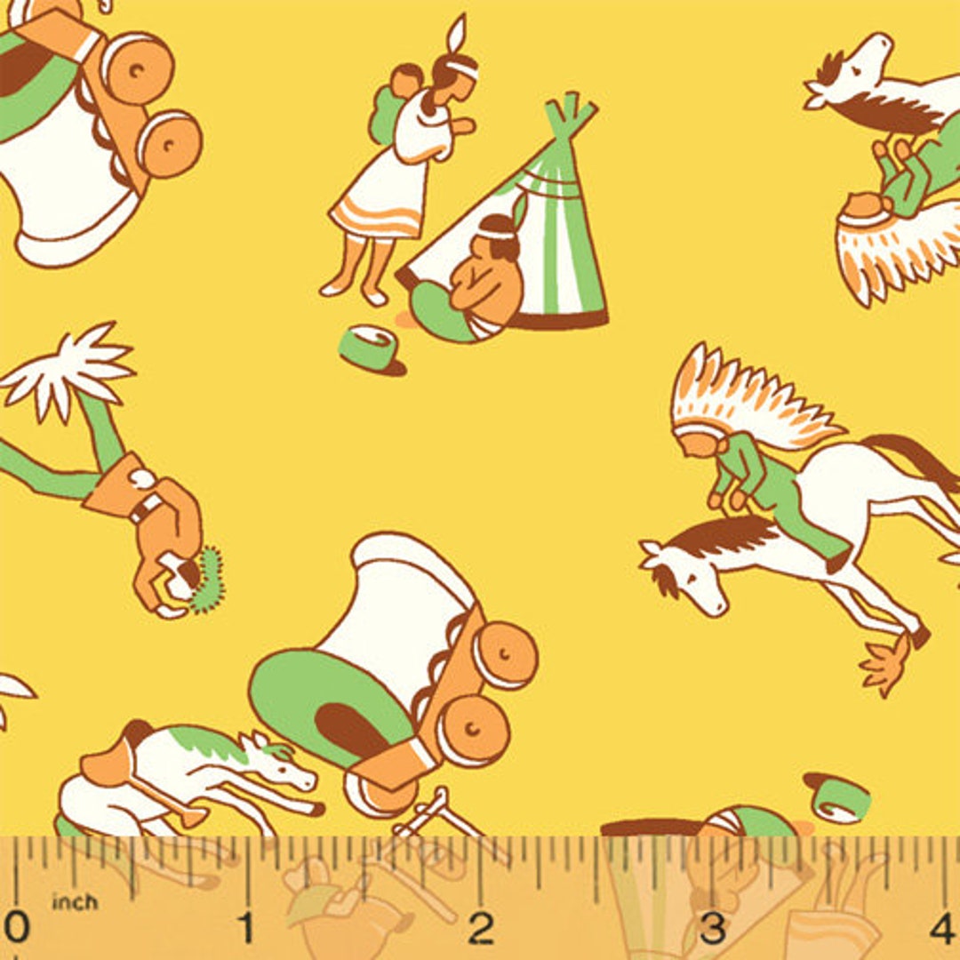 Clearance FABRIC Storybook RANCH Kids Way Out WEST Cowboys Indians and ...