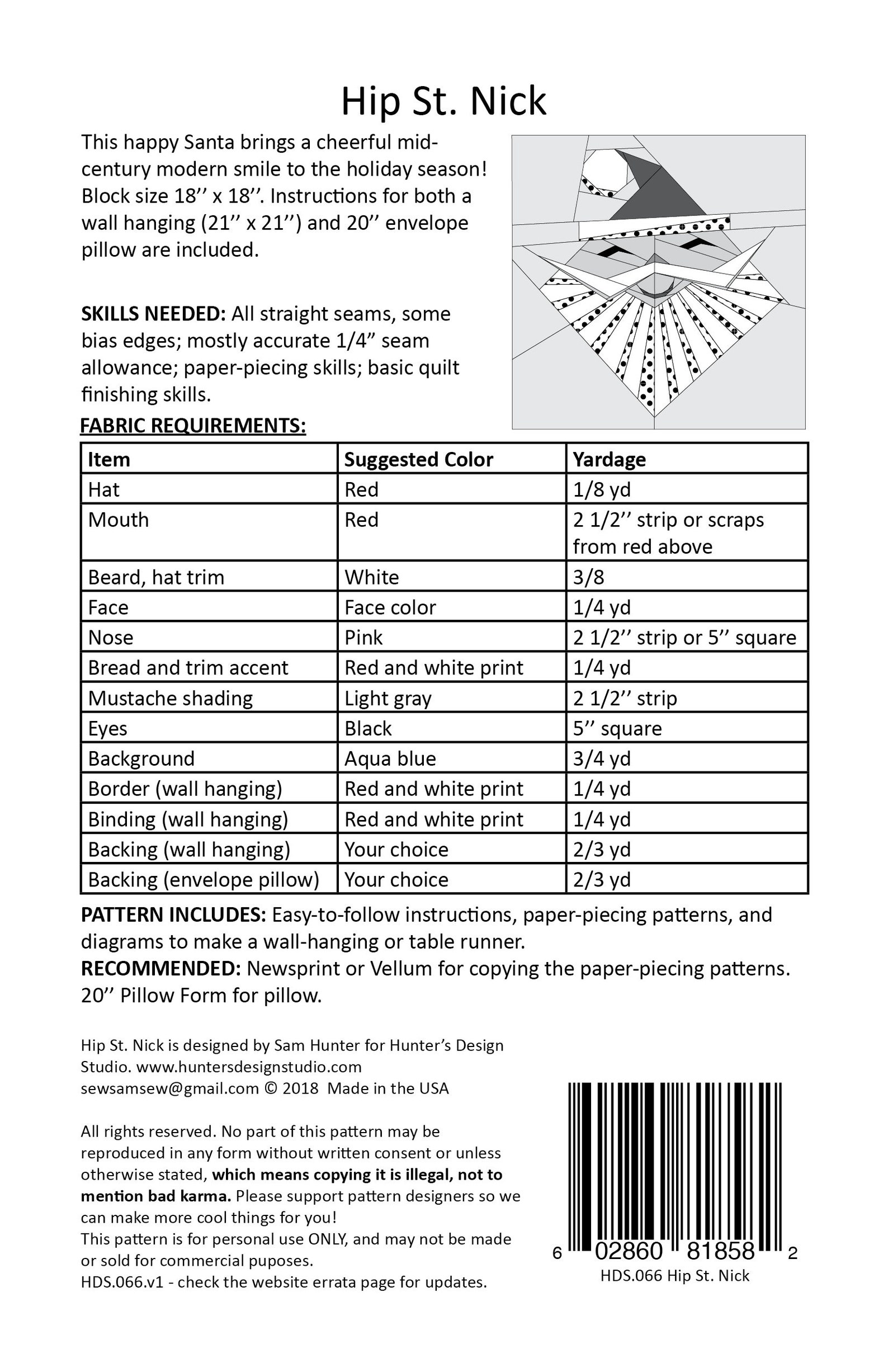 PATTERN HIP St. NICK Santa Claus Wall Hanging Quilt and Pillow - Etsy