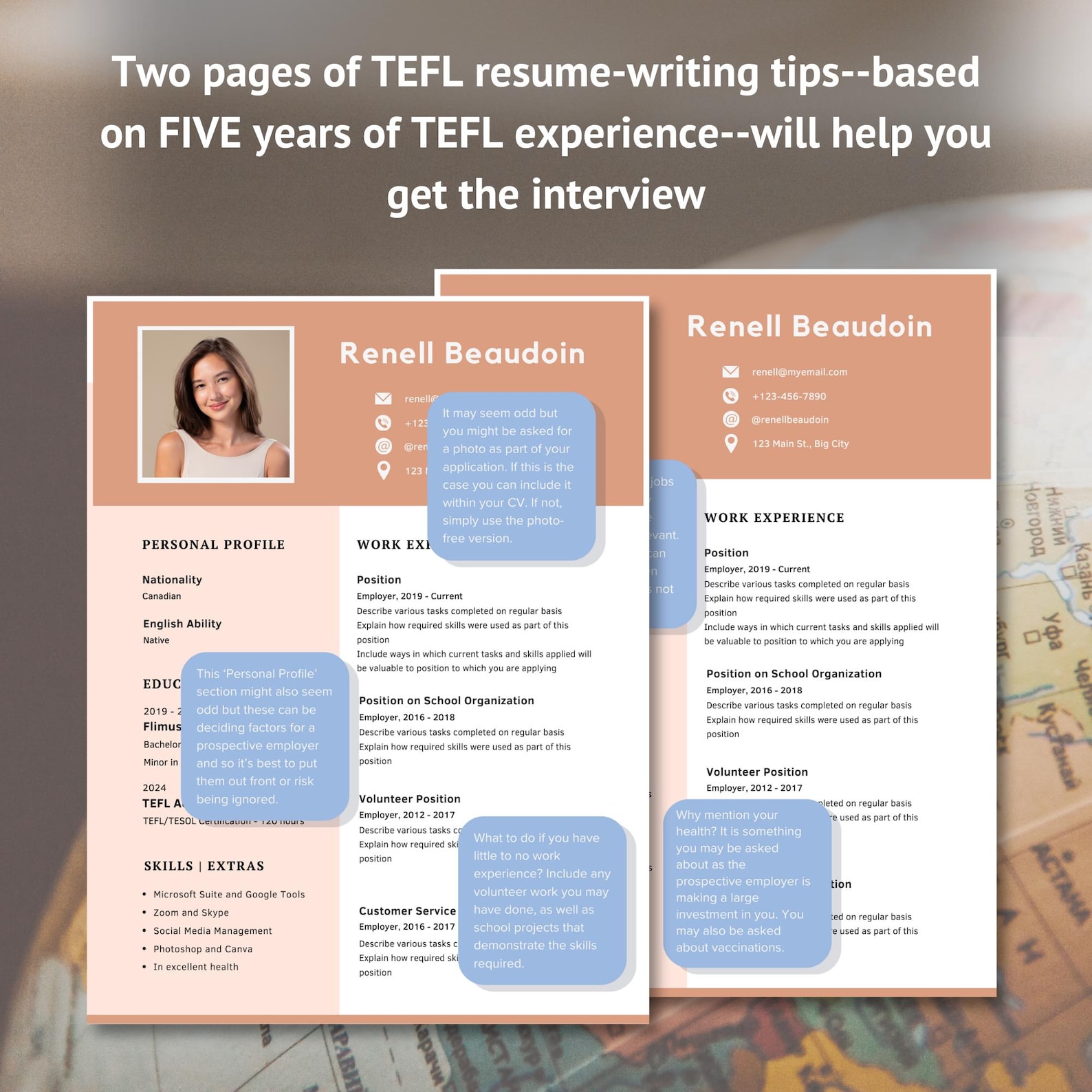 TEFL Resume Template Canva, Teaching Resume Template, Teacher Resume ...
