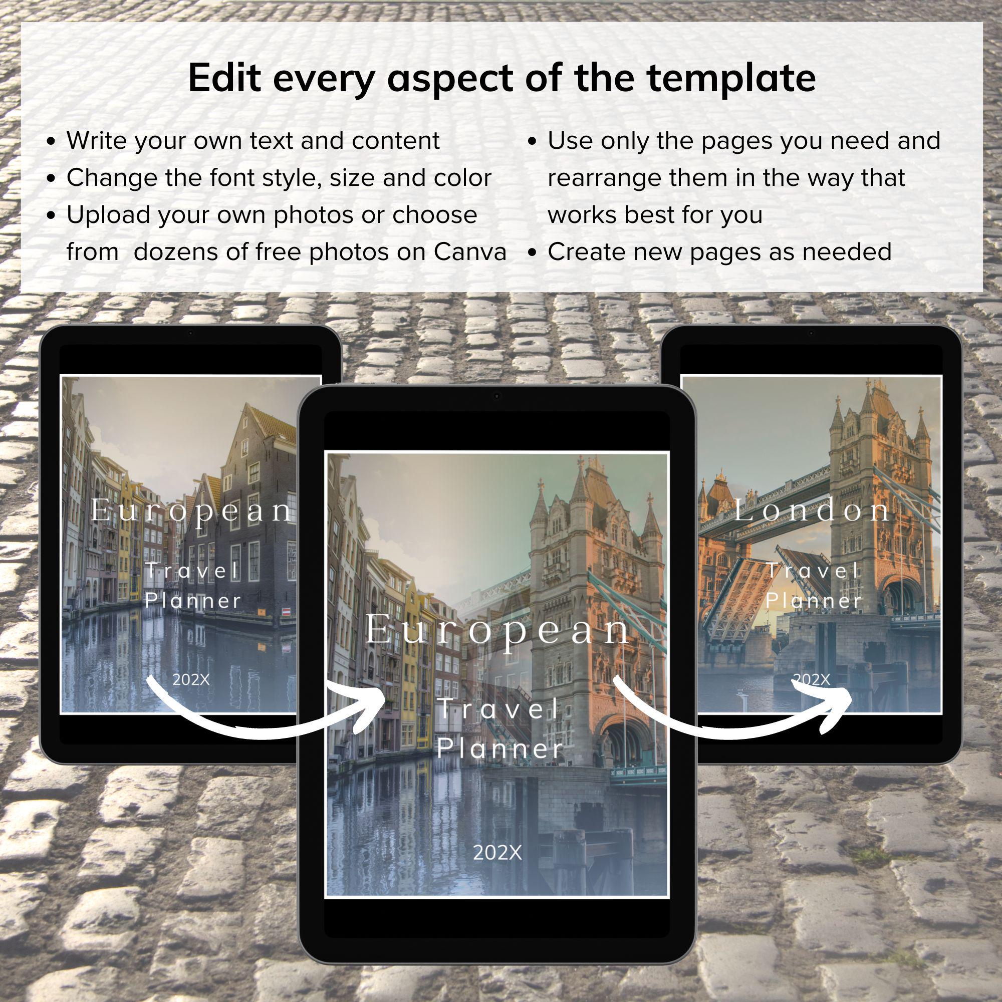 Editable Travel Planner Template European Travel Planner Printable ...