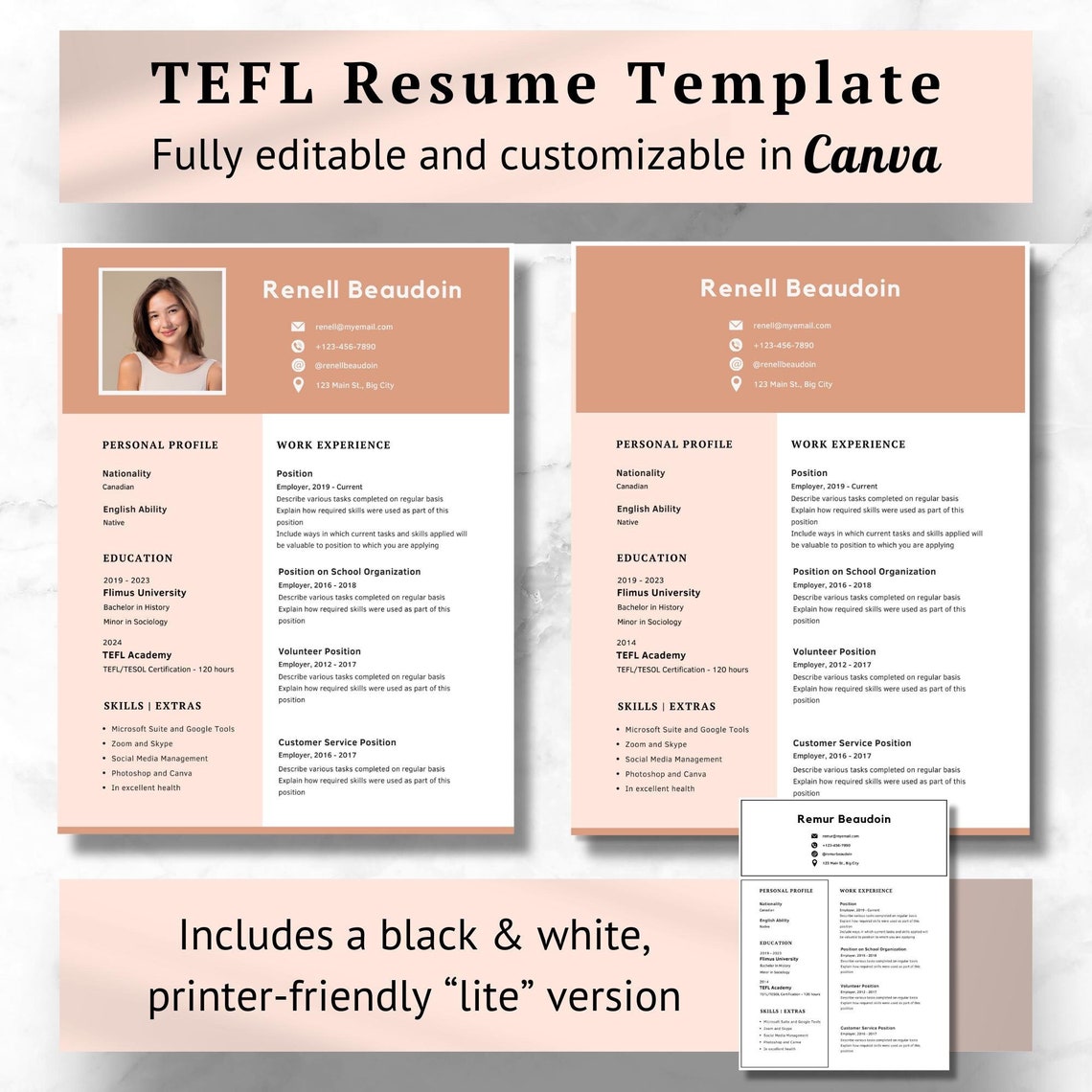 TEFL Resume Template Canva, Teaching Resume Template, Teacher Resume ...