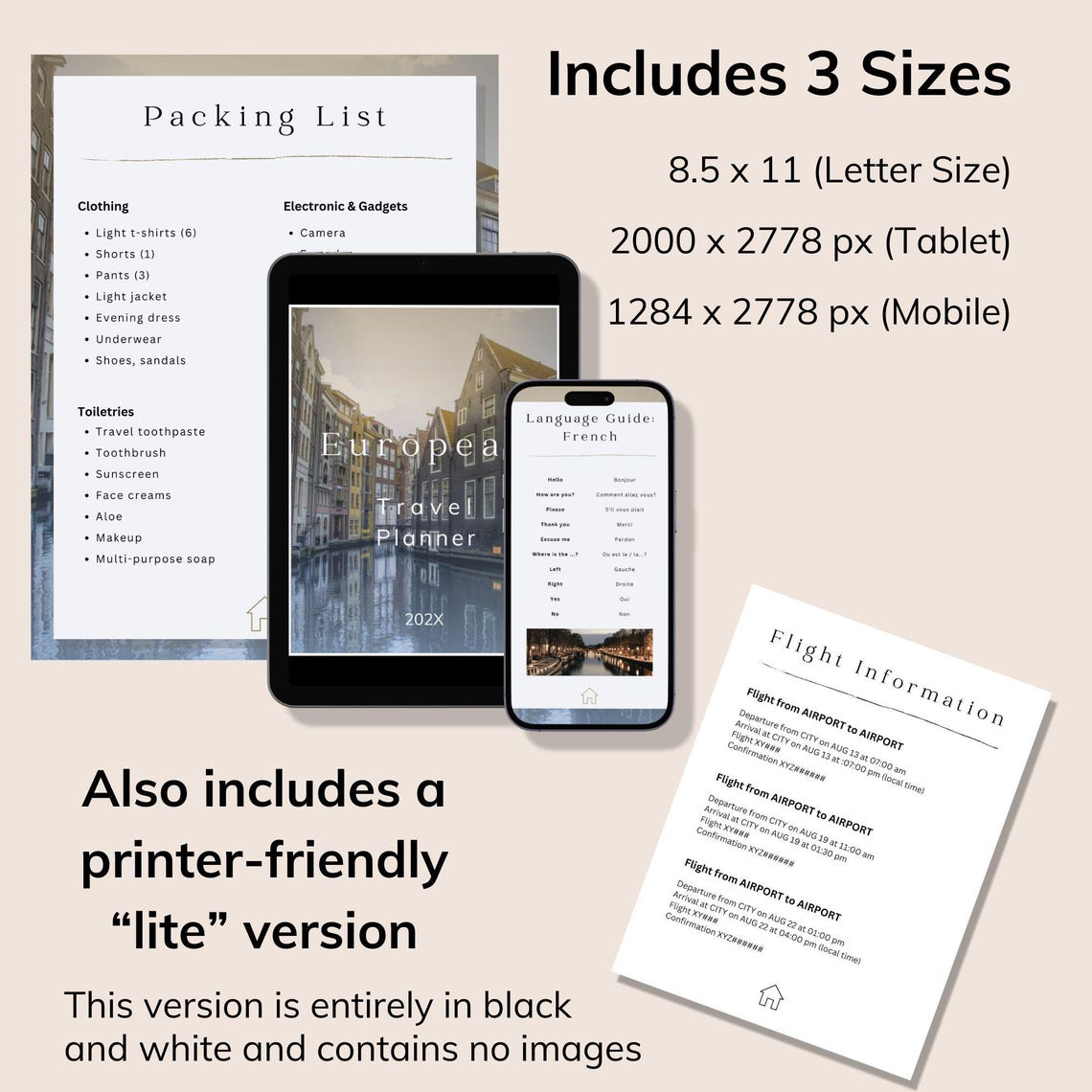 Editable Travel Planner Template European Travel Planner Printable ...