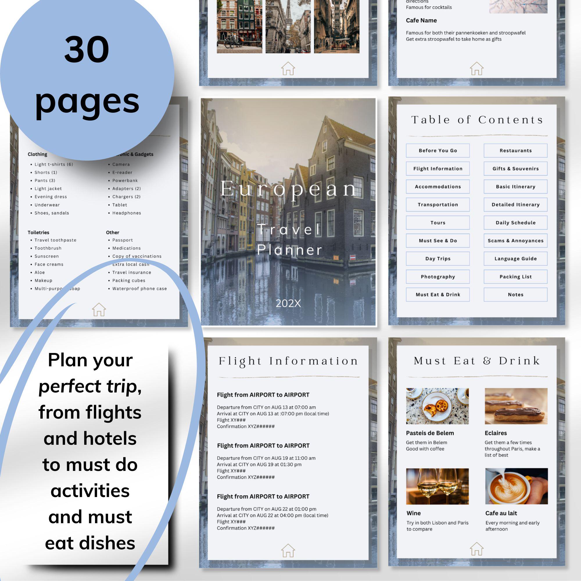 Editable Travel Planner Template European Travel Planner Printable ...