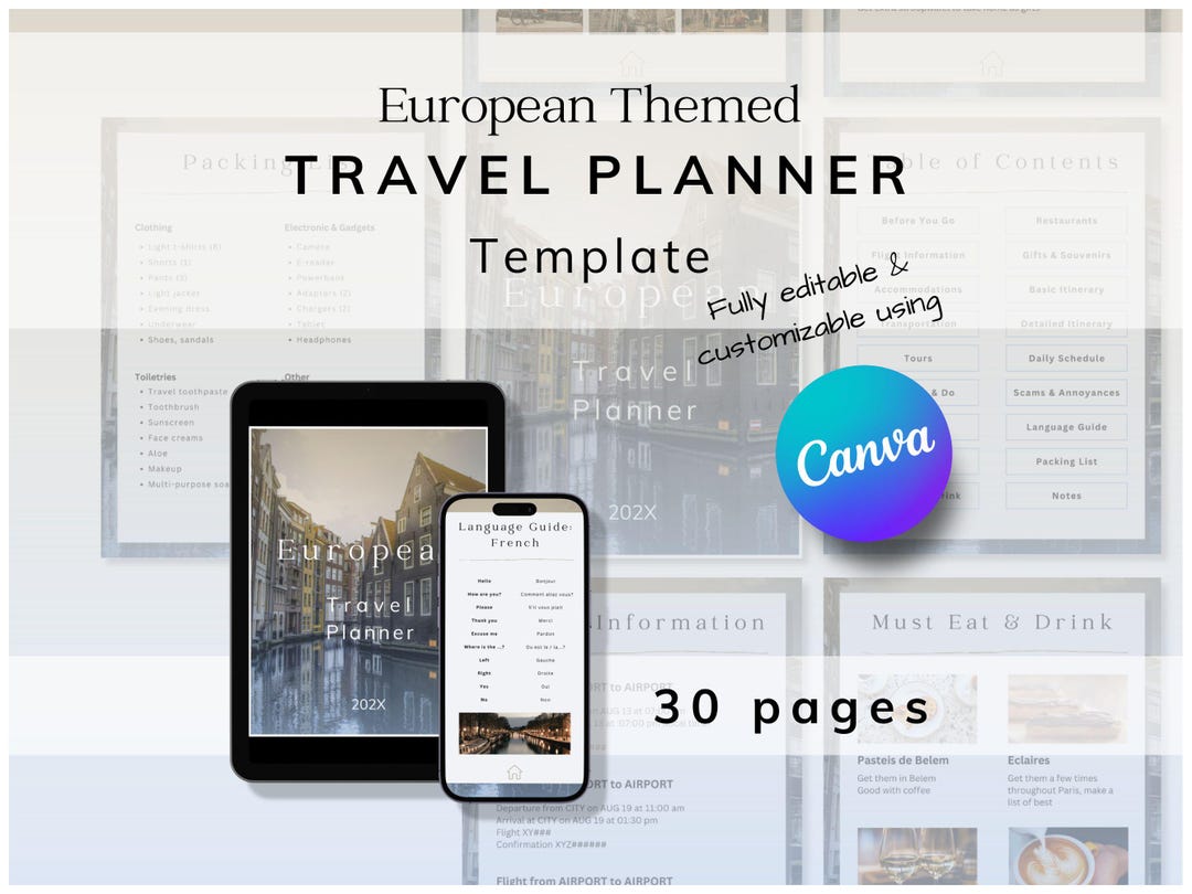 Editable Travel Planner Template European Travel Planner Printable ...