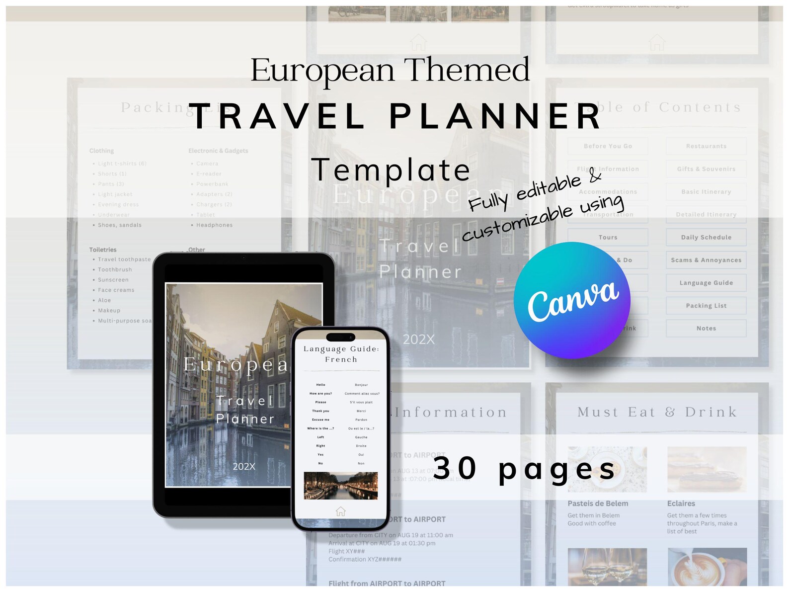Editable Travel Planner Template European Travel Planner Printable ...