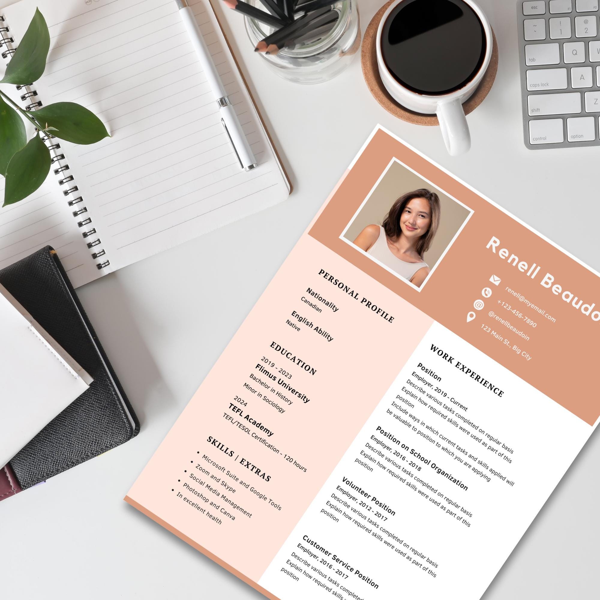 TEFL Resume Template Canva, Teaching Resume Template, Teacher Resume ...