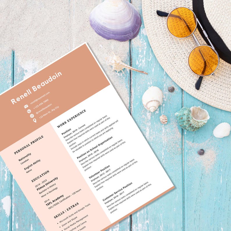 TEFL Resume Template Canva, Teaching Resume Template, Teacher Resume ...