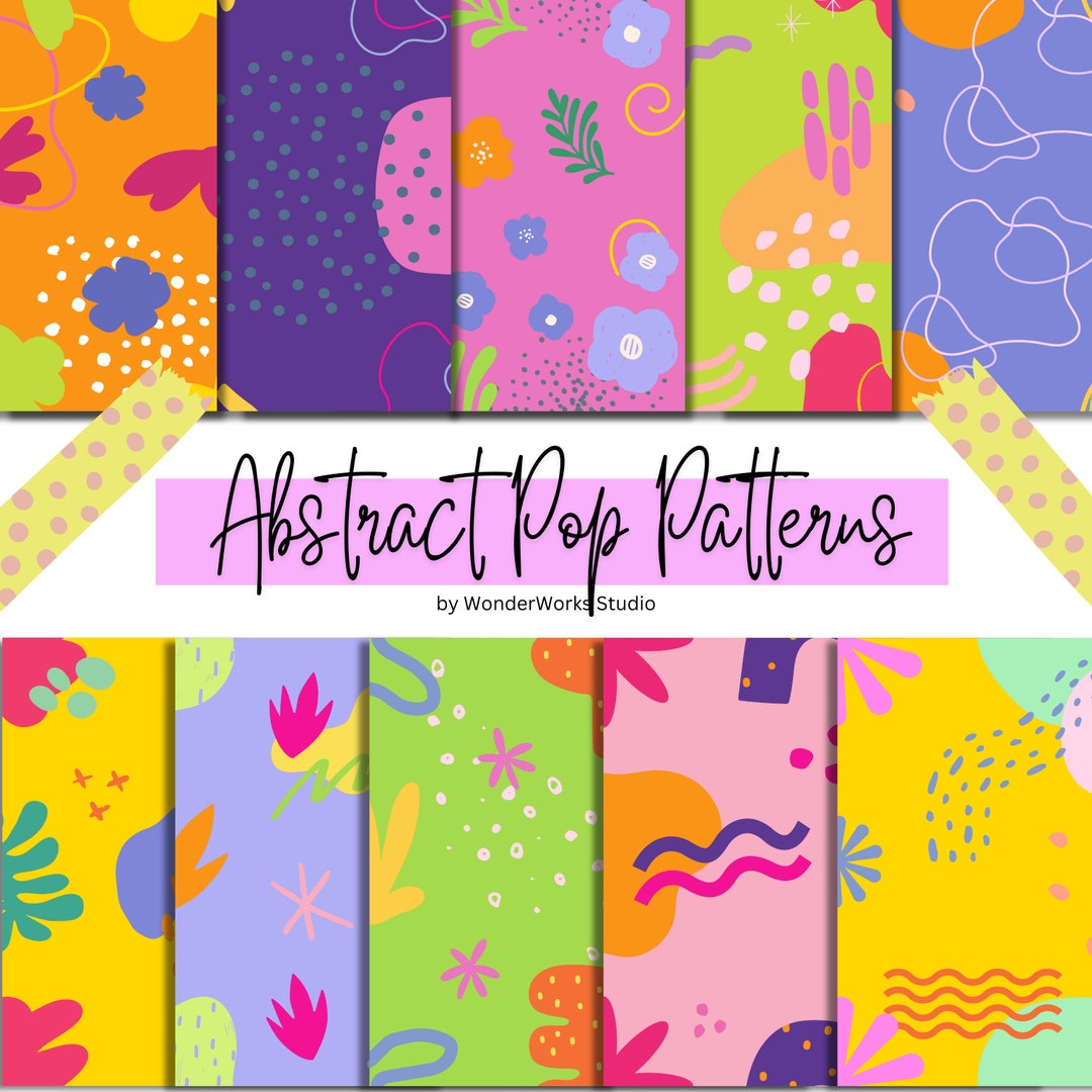 10 Bright Colors Pop Art Seamless Patterns, Modern Abstract Artwork ...