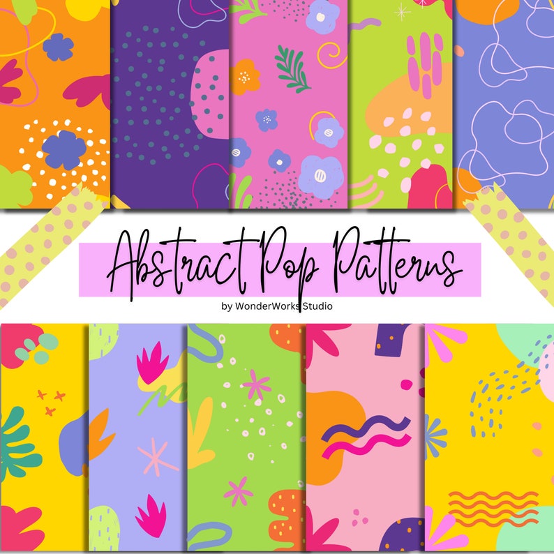 10 Bright Colors Pop Art Seamless Patterns, Modern Abstract Artwork ...