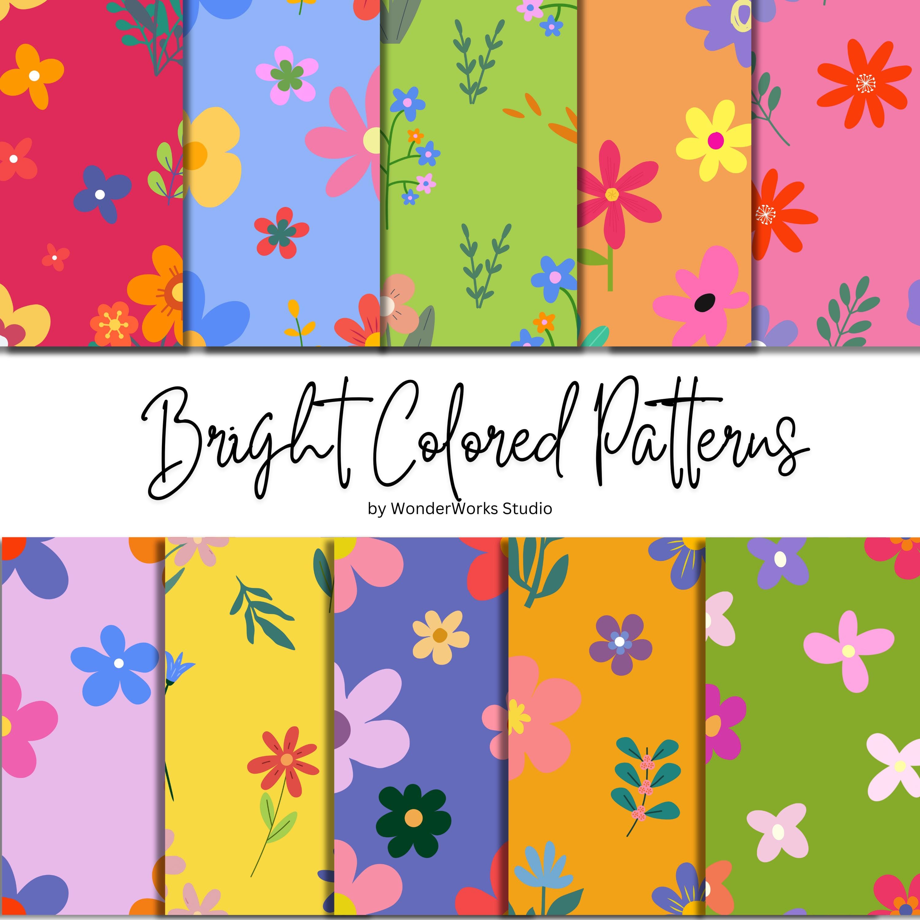 10 Seamless Patterns Bright Colored Repeated, Floral Clipart Bright ...