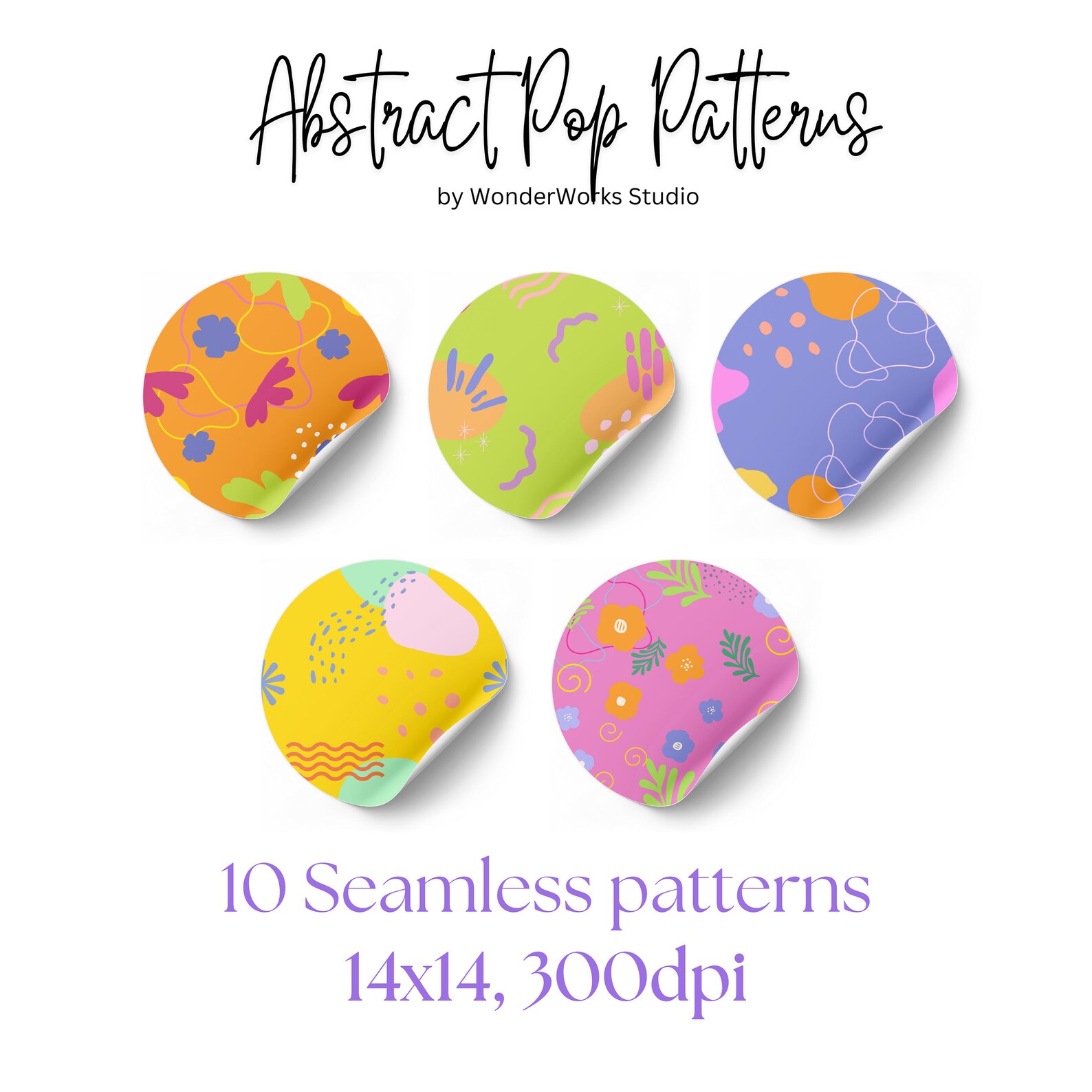 10 Bright Colors Pop Art Seamless Patterns, Modern Abstract Artwork ...
