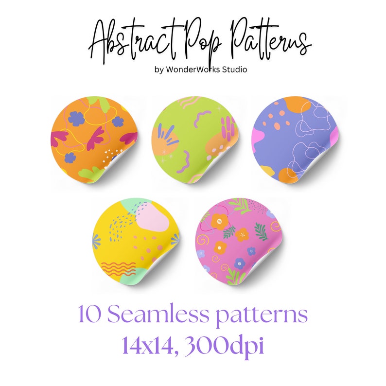 10 Bright Colors Pop Art Seamless Patterns, Modern Abstract Artwork ...